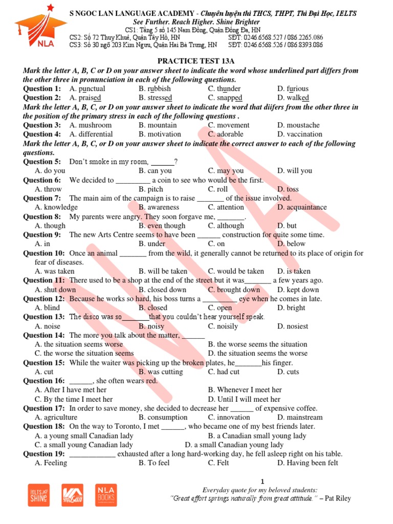 Practice Test 13a | PDF | Amphibian | Frog