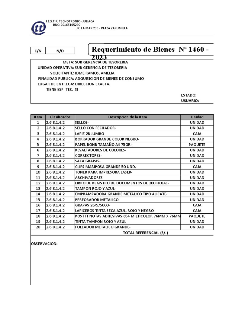 Hoja de Requerimiento | PDF | Trabajo de oficina | Impresión
