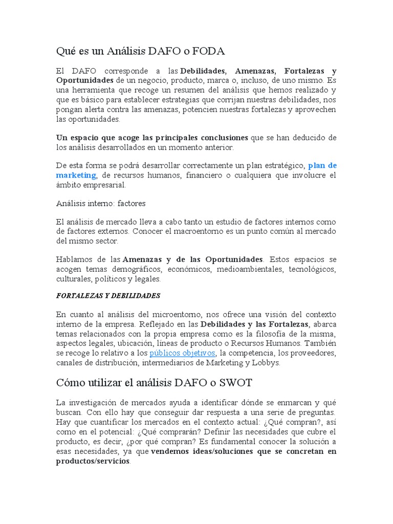 Análisis DAFO y CAME: Estrategias Clave | PDF | Análisis FODA | Business
