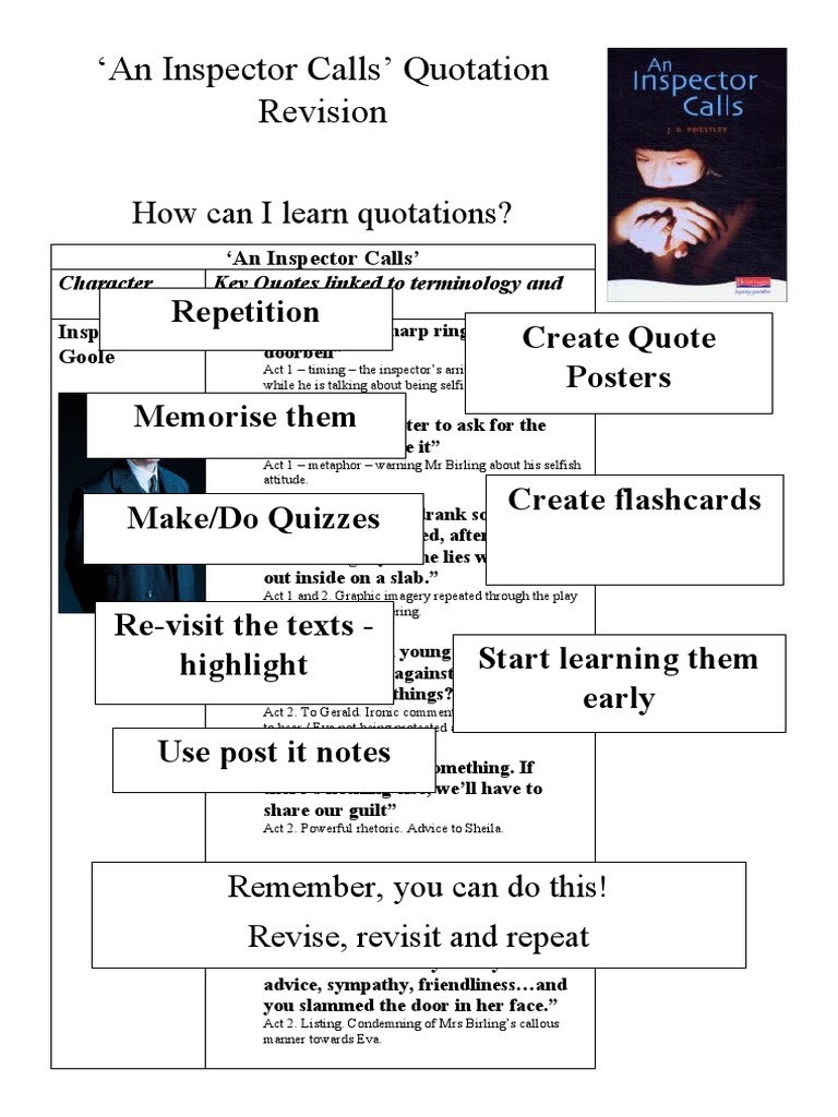 Key Quotes from 'An Inspector Calls' | PDF | Mystery, Thriller & Crime ...