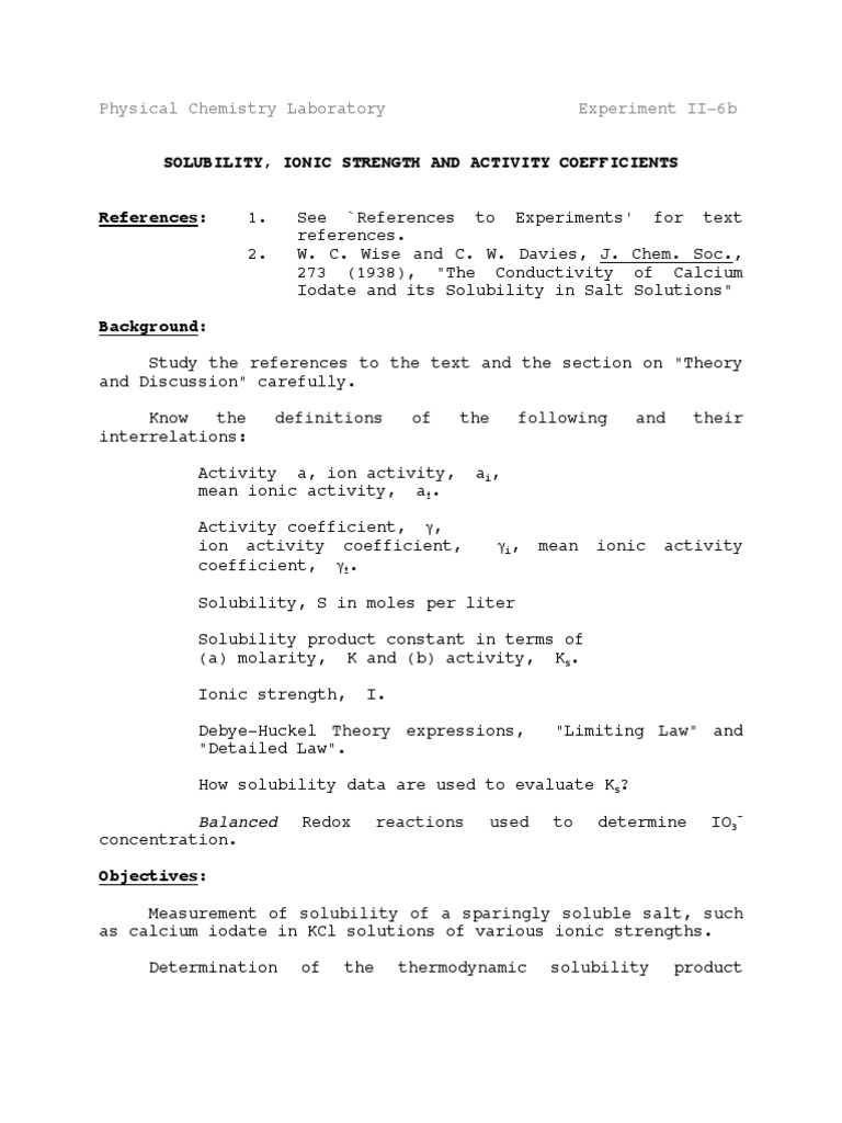 Solubility, Ionic Strength and Activity Coefficients: Physical ...