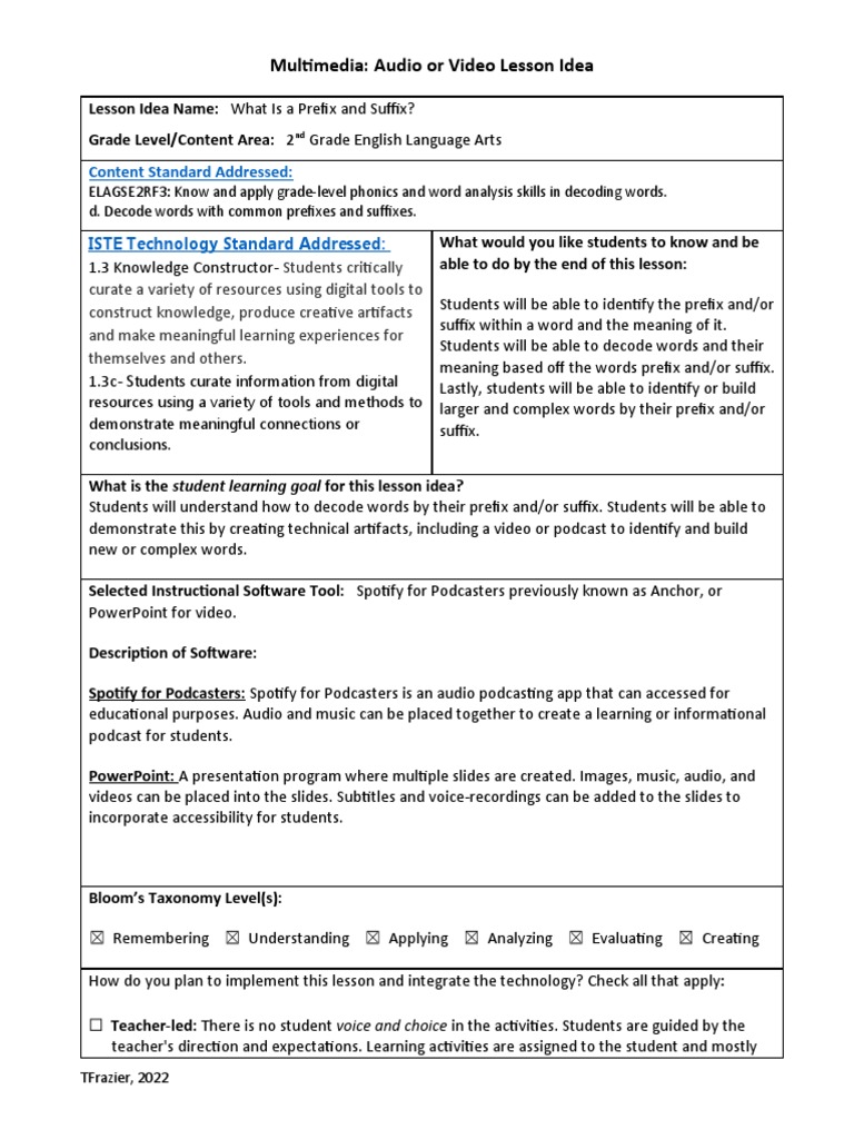 Multimedia Audio or Video Lesson Idea Template2022 | PDF | Multimedia ...
