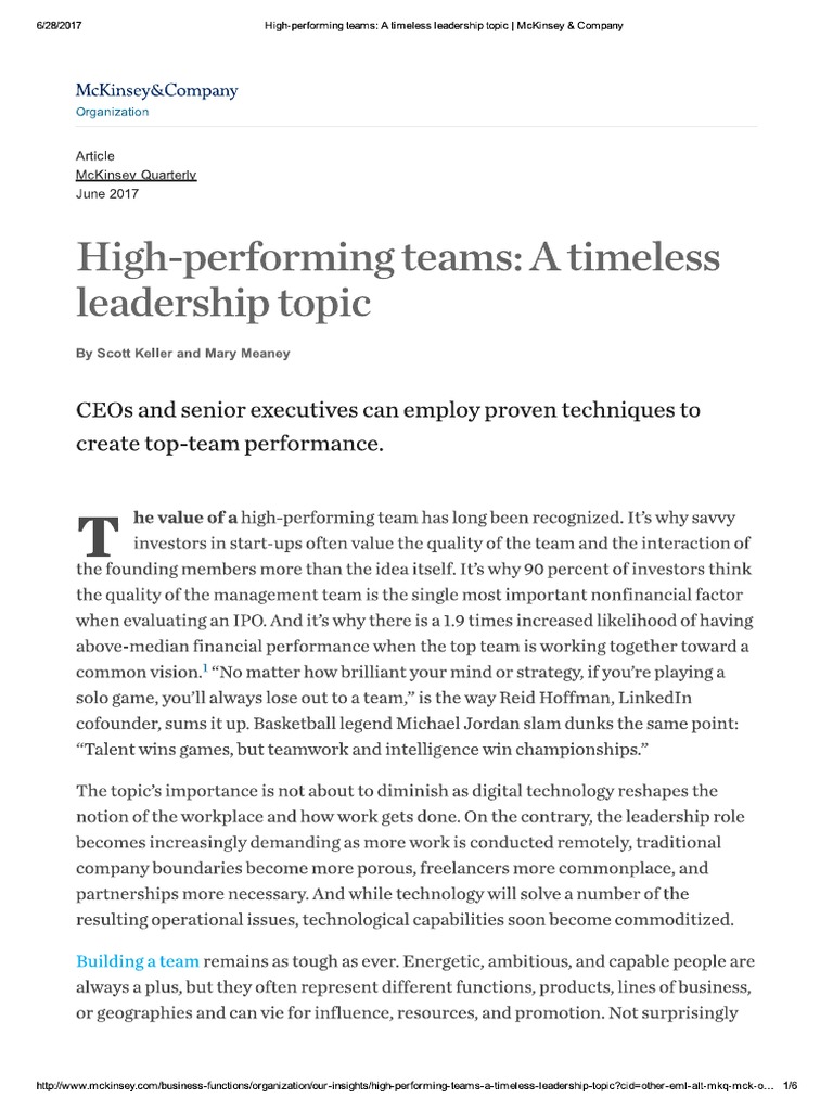 Artigo - High Performance Teams A Timeless Leadership Topic | PDF
