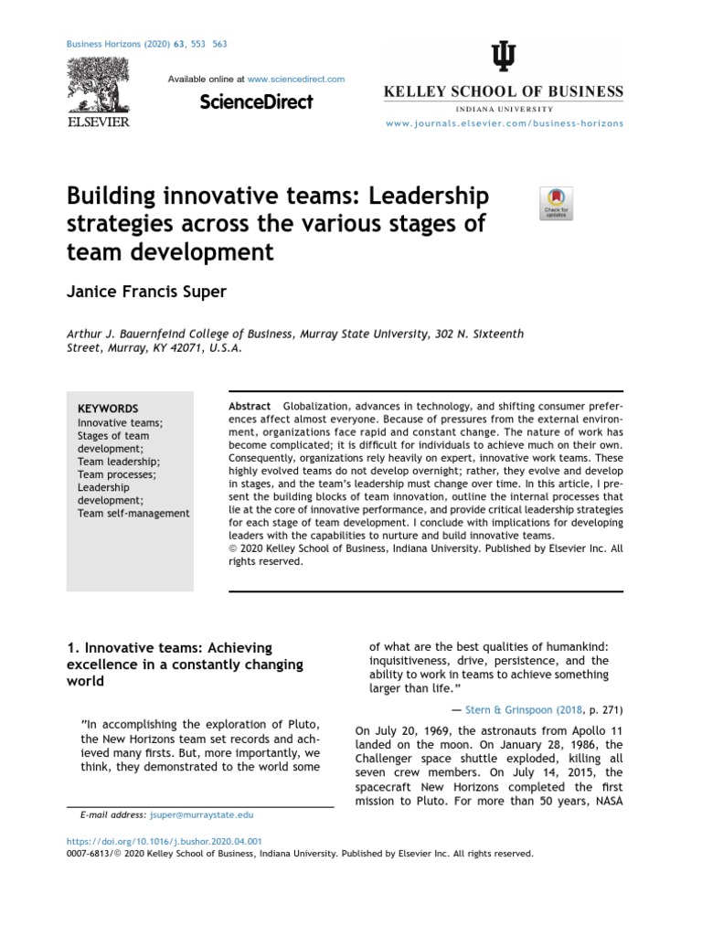 Artigo - Building Innovative Teams - Leadership Strategies Across The Various Stages of Team ...