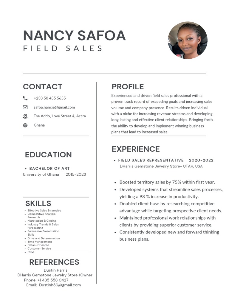 Field Sales Representative Resume 2023 | PDF