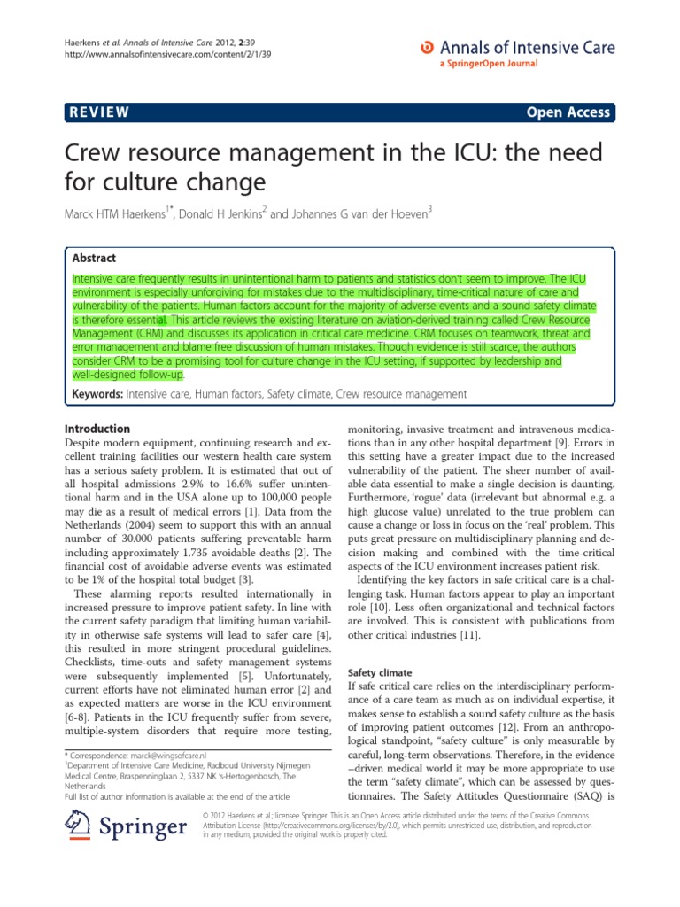 Artigo - Crew Resource Management in The ICU | PDF | Intensive Care ...