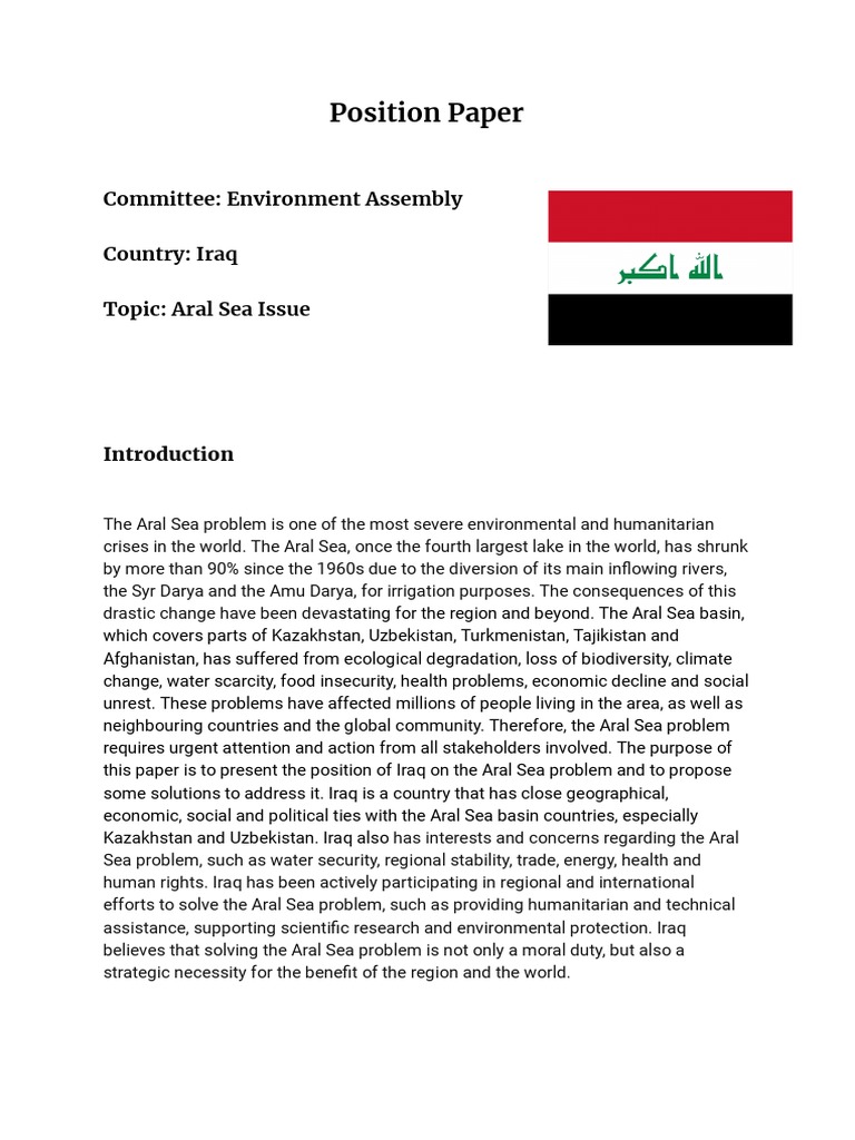 MUN Position Paper Iraq | PDF | Water | Water Resources