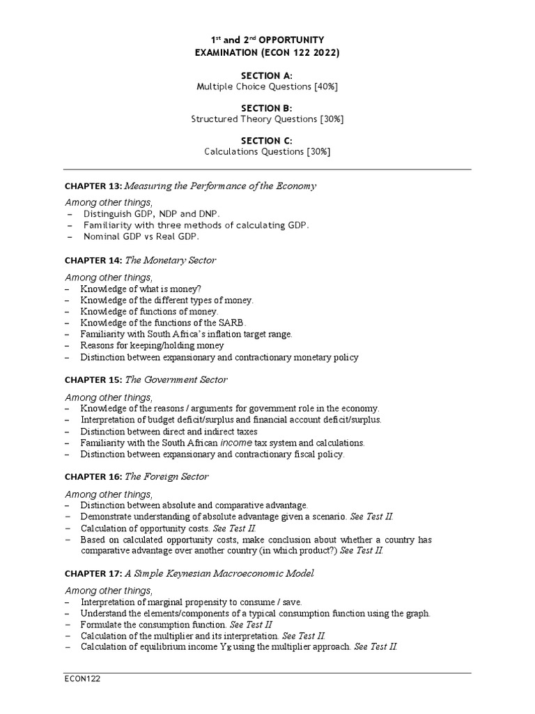 ECON 122 Opportunity Exam Overview | PDF | Inflation | Multiplier (Economics)