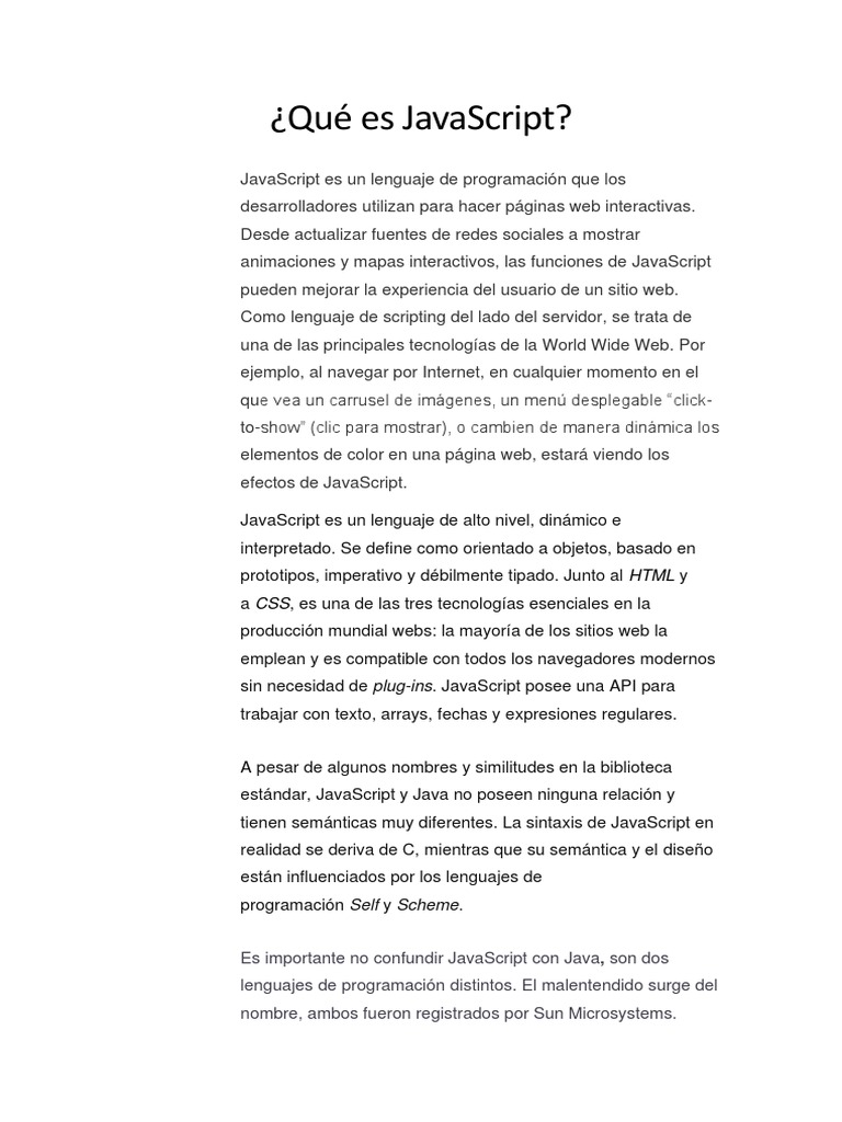 Qué Es JavaScript | PDF | Script Java | Lenguaje de programación Qué Es JavaScript | PDF | Script Java | Lenguaje de programación