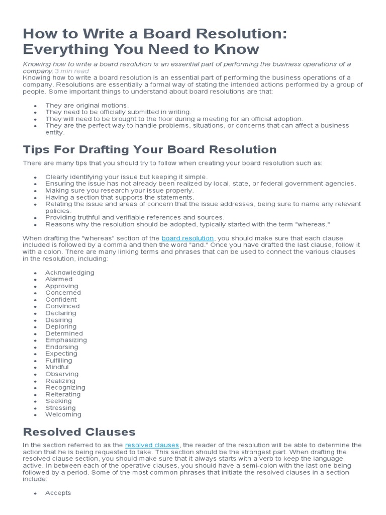 How To Write A Board Resolution | PDF | Limited Company | Justice