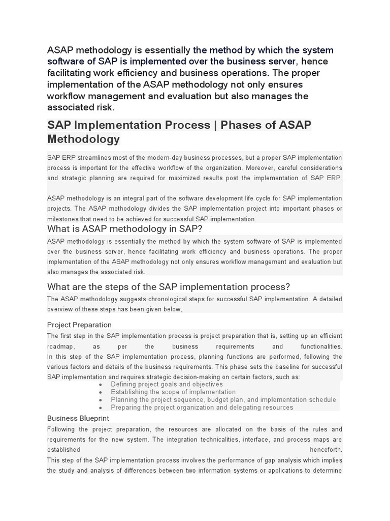 SAP ASAP Methodology Overview and Steps | PDF | Computing | Information ...