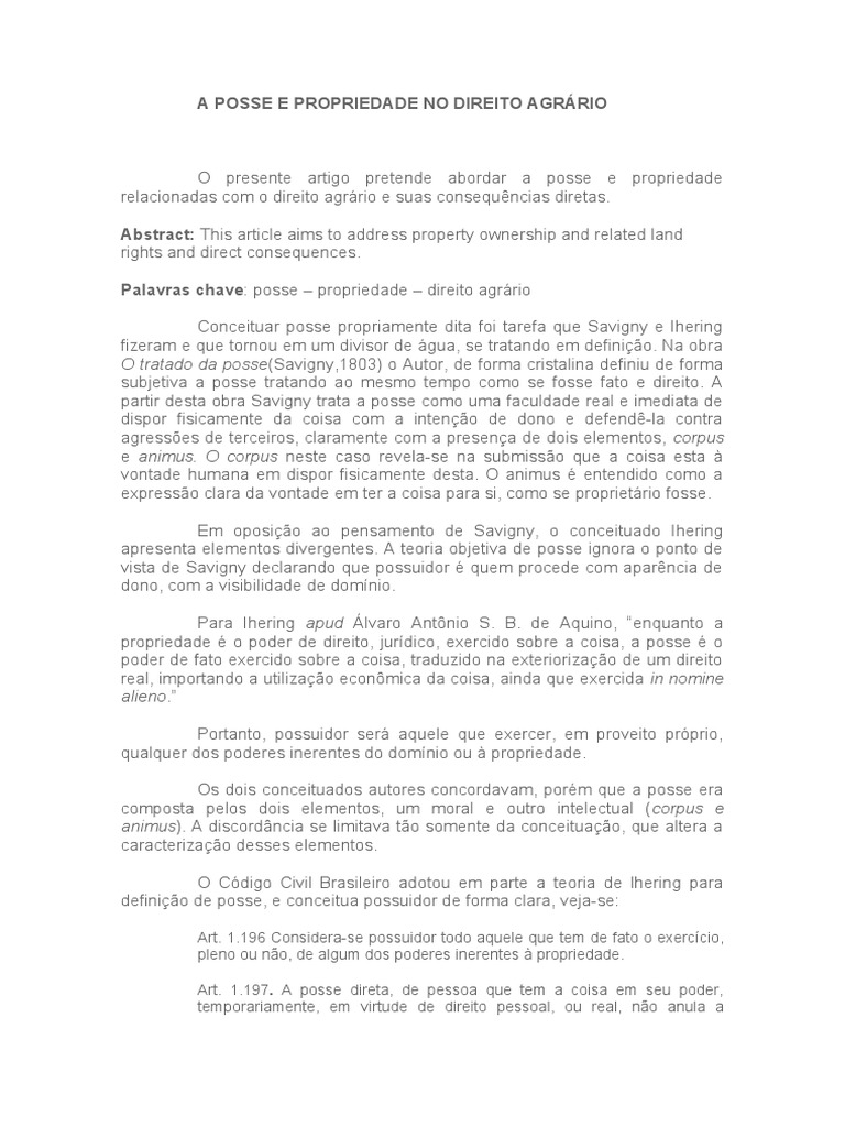 A Posse e Propriedade No Direito Agrário | PDF | Posse (jurídico ...