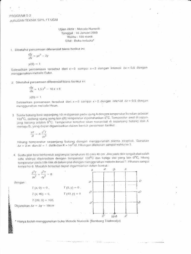 Ujian Metode Numerik S-2 Teknik Sipil UGM | PDF