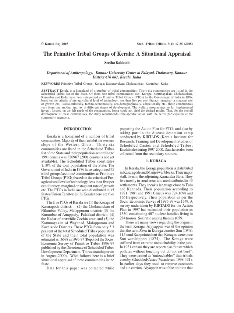 Primitive Tribal Groups of Kerala | PDF | Kerala