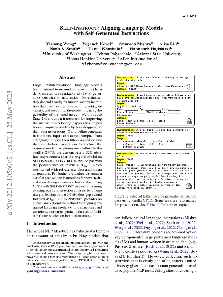 SELF-INSTRUCT - Aligning Language Models With Self-Generated Instructions | PDF | Statistical ...
