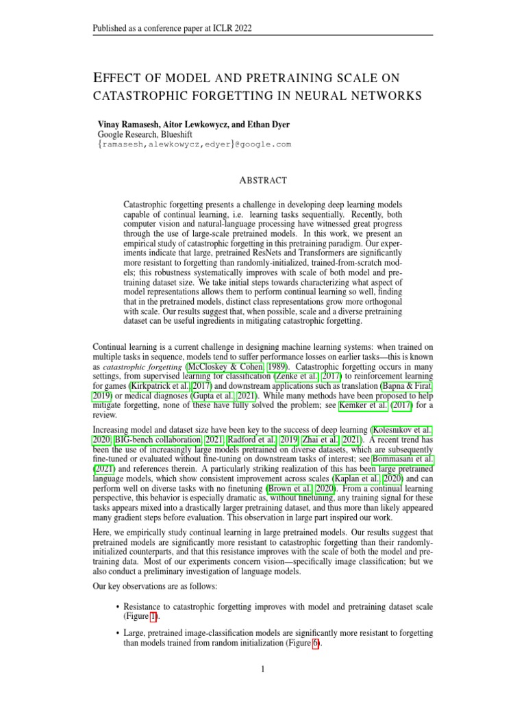 Effect of Model and Pretraining Scale On Catastrophic Forgetting in Neural Networks | PDF ...