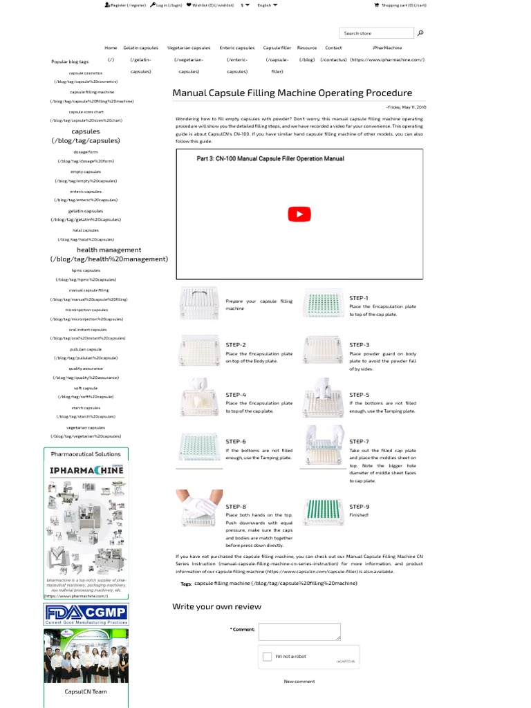 Manual Capsule Filling Machine Guide | PDF | Drugs | Products Of ...
