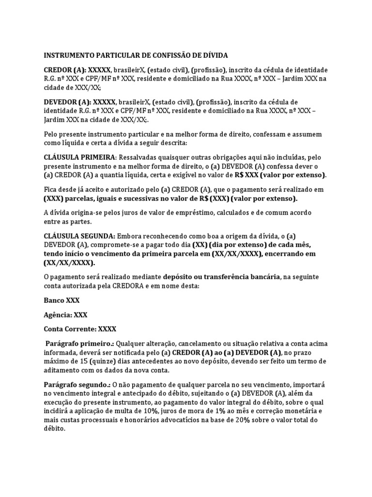 Modelo Termo de Confissao de Divida | PDF | Empréstimos