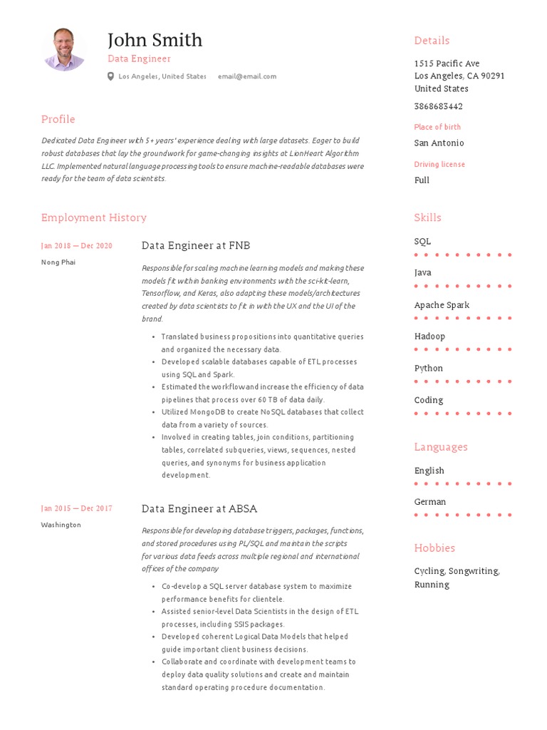 Example Resume Data Engineer 18 | PDF | Databases | Sql