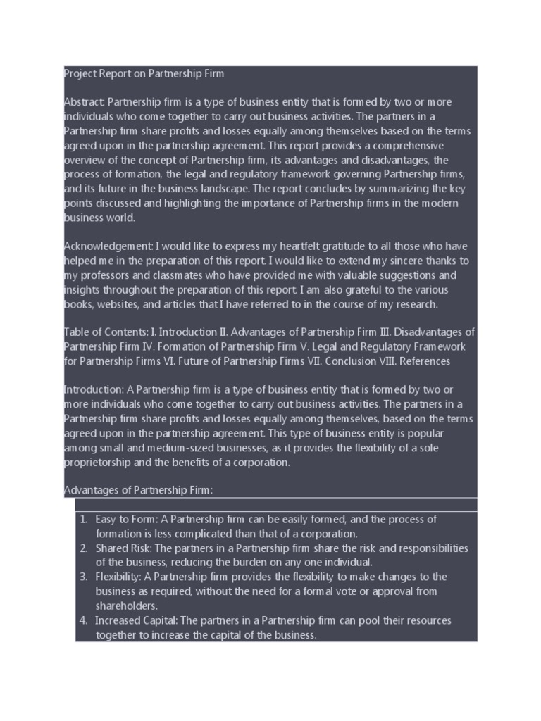 Project Report On Partnership Firm | PDF | Partnership | Business Economics