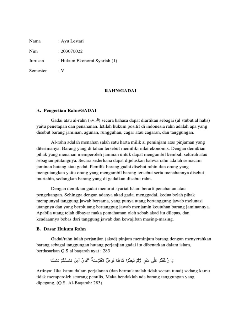 Contoh Resume Rahn Atau Gadai | PDF