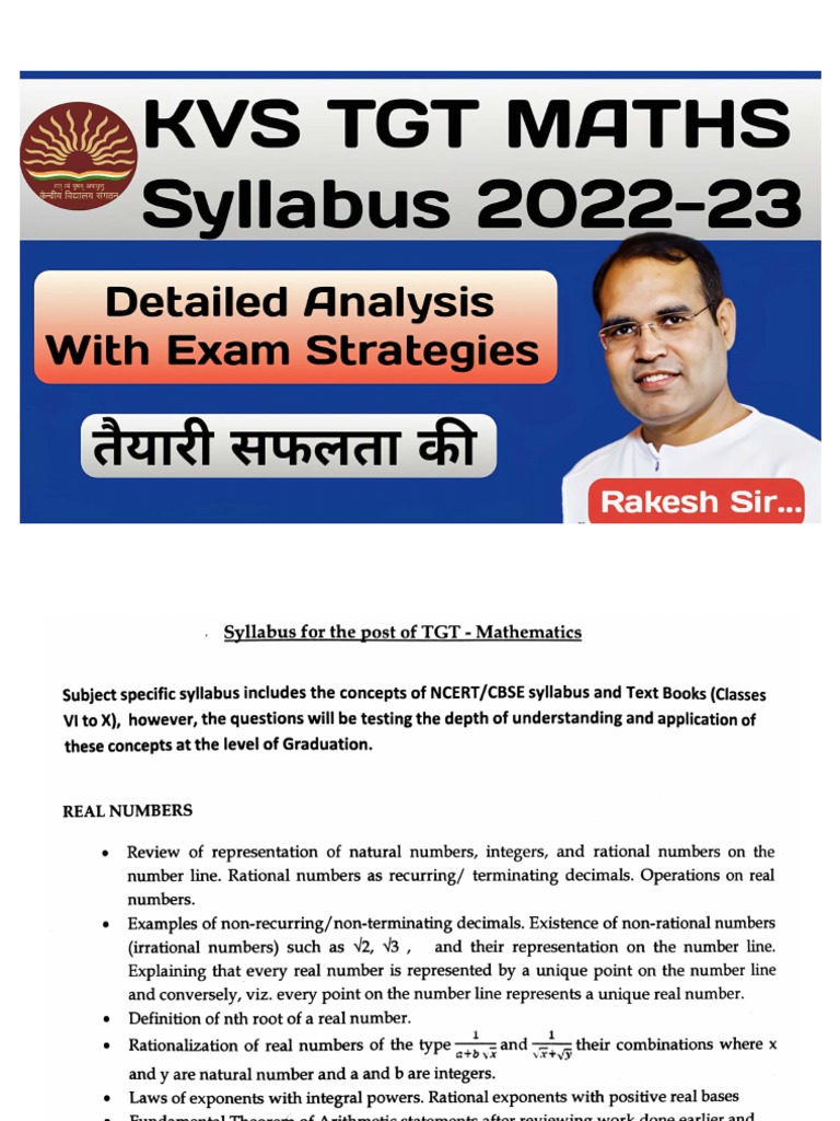 003) KVS TGT Maths Syllabus - Notes NA | PDF