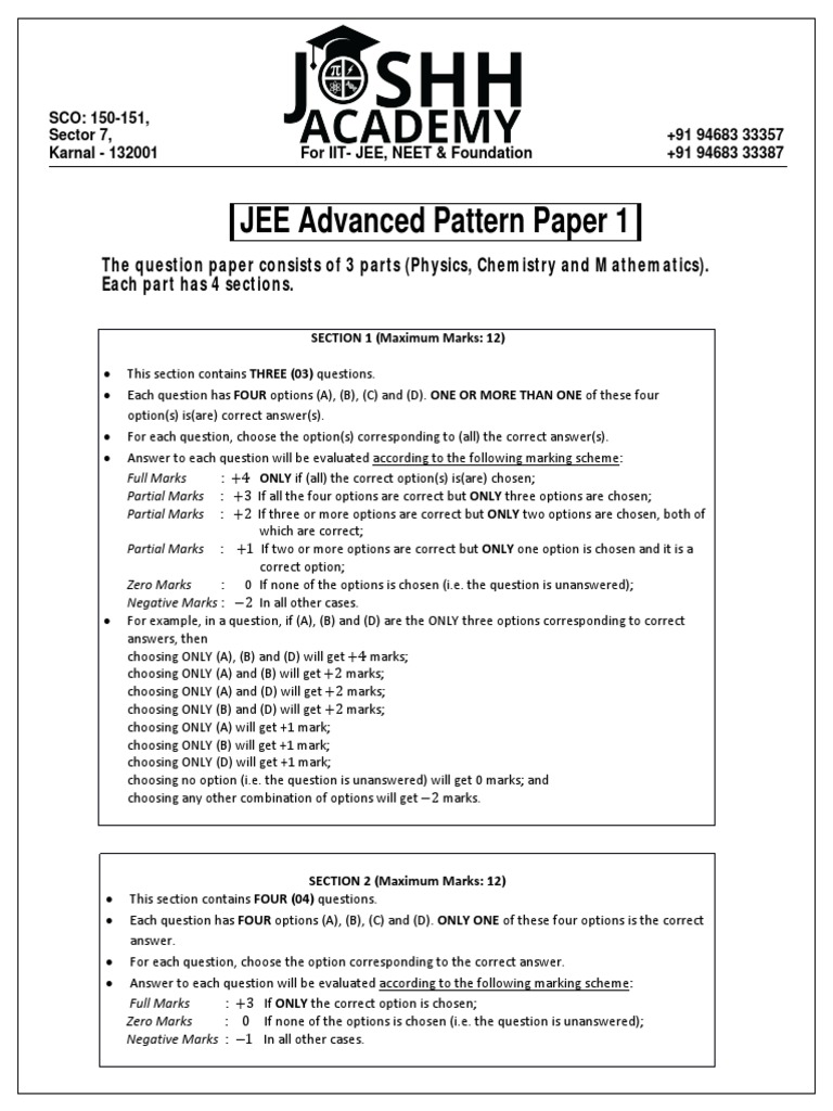Jee Adv. Paper 1 Pattern | PDF | Integer | Multiple Choice