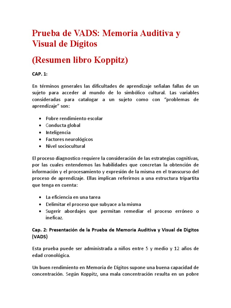 Test de VADS (Resumen) | PDF | Memoria | Aprendizaje