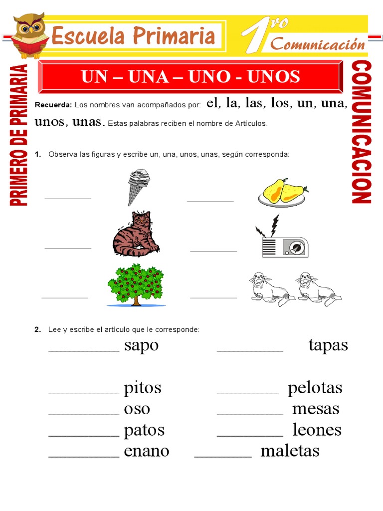 Un Una Uno Unos para Primero de Primaria | PDF
