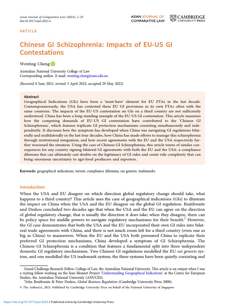 Chinese Gi Schizophrenia Impacts of Eu Us Gi Contestations | PDF ...
