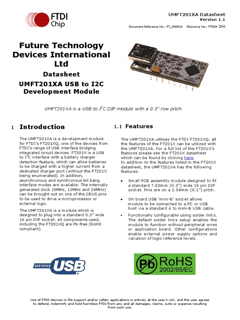 UMFT201XA USB To I2C Development Module | PDF | Usb | Mosfet