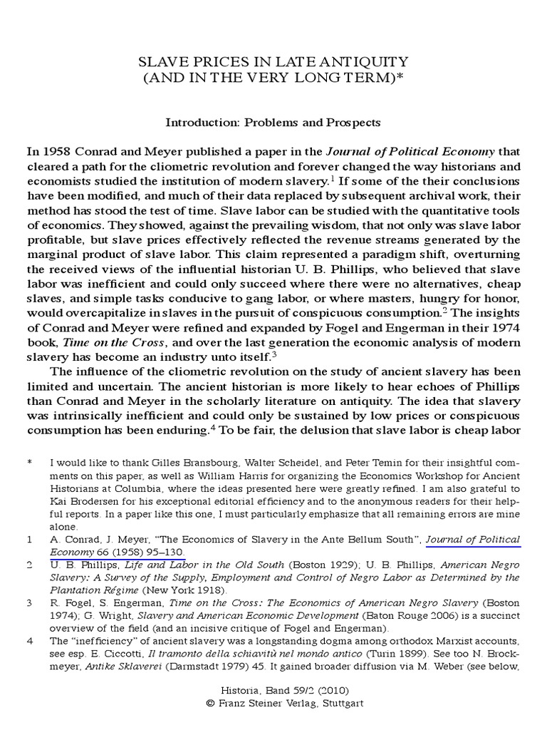 Slave Prices in Late Antiquity Analysis | PDF | Labour Economics | Demand