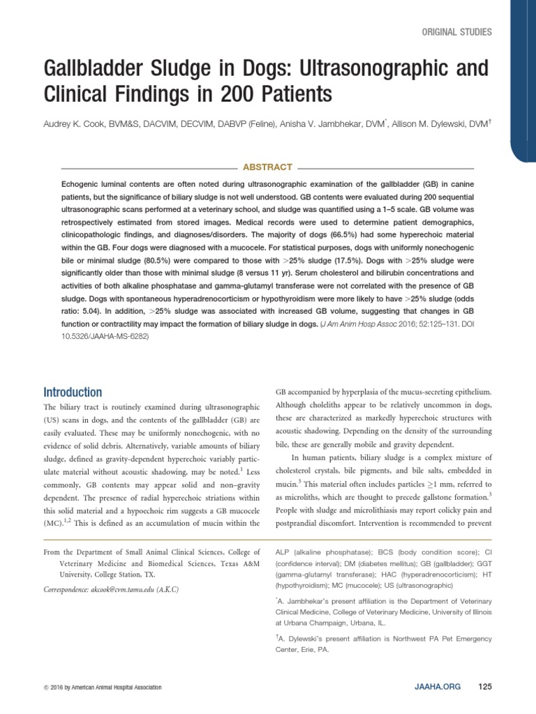 Gallbladder Sludge in Dogs Ultrasonographic and | PDF | Bile | Gallbladder