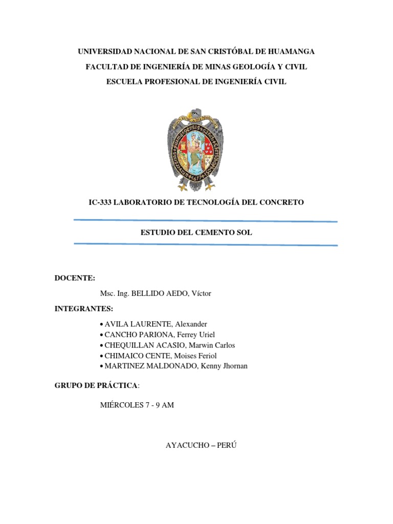 Informe 2 CEMENTO SOL | PDF