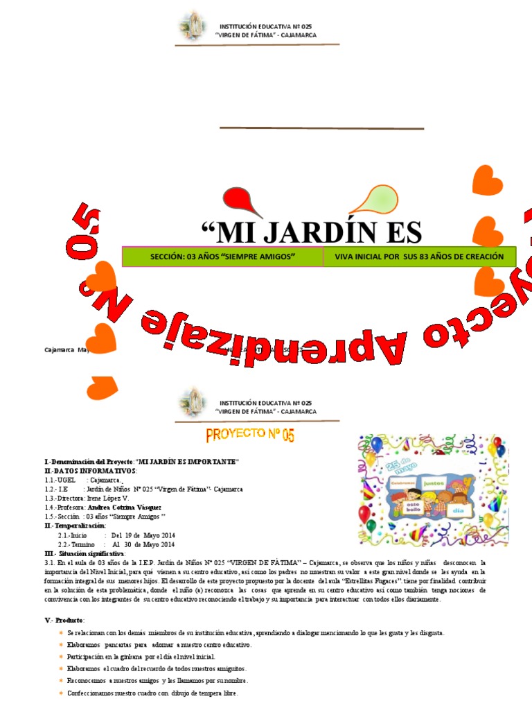 PROYECTO #05 Feliz Dia Nivel Inicial. | PDF | Educación de la primera infancia | Salón de clases