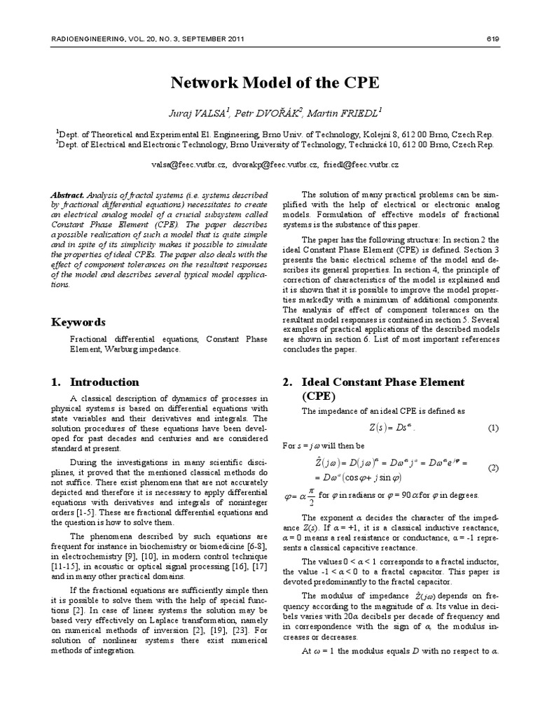 Network Model of The CPE: Juraj VALSA, Petr Dvořák, Martin FRIEDL | PDF | Electrical Impedance ...
