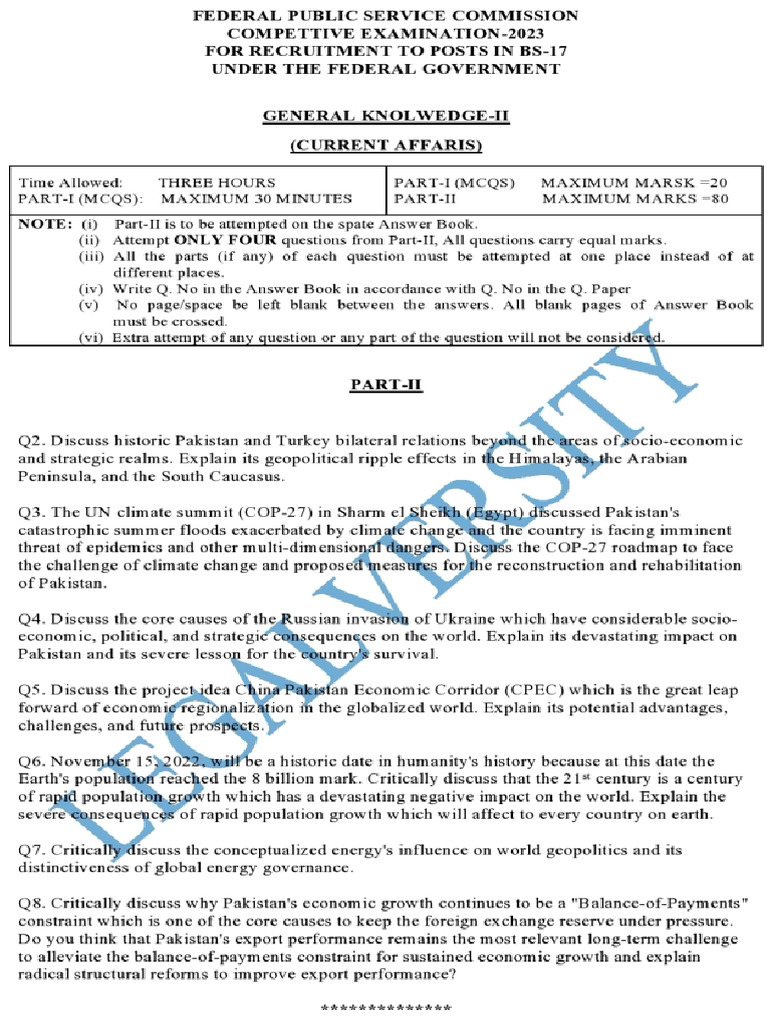 CSS Current Affairs Past Papers (2000-2023) (Free Download) | PDF ...