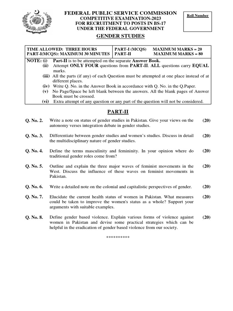 CSS Gender Studies Past Papers (2016-2023) (Free Download) | PDF ...