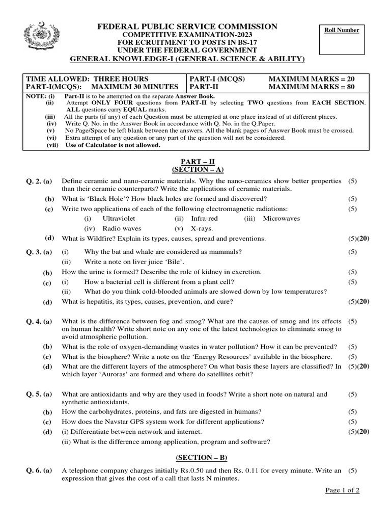 CSS General Science & Ability Past Papers (2000-2023) (Free Download ... CSS General Science & Ability Past Papers (2000-2023) (Free Download ...