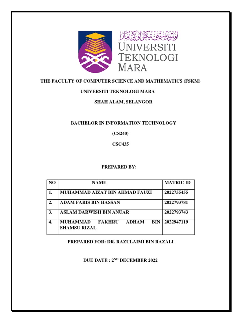 Group Assignment 20% - CSC435 (Aizat, Aslam, Adam, Adham) | PDF | Software Engineering ...