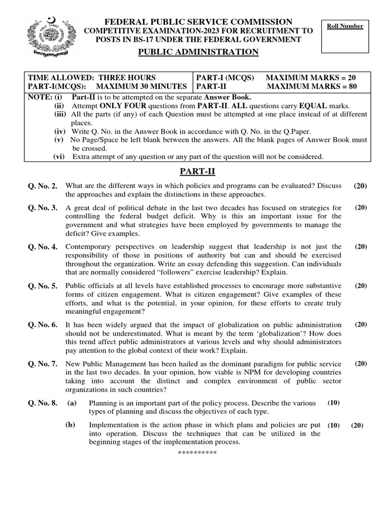 CSS Public Administration Past Papers 2000-2023 (Free Download) | PDF ...