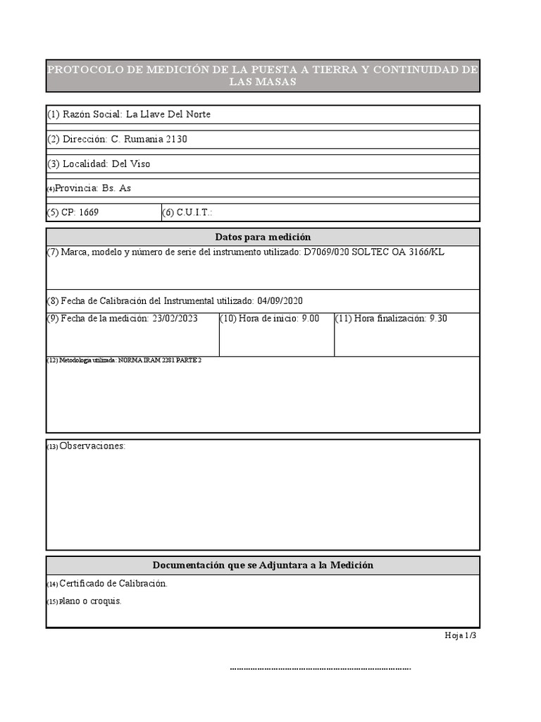 3 Protocolo de Medición de Puesta A Tierra y Continuidad de Las Masas (Res SRT 90015 ...