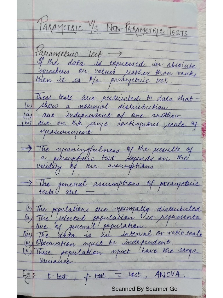 Parametric & Non - Parametric Tests Notes | PDF