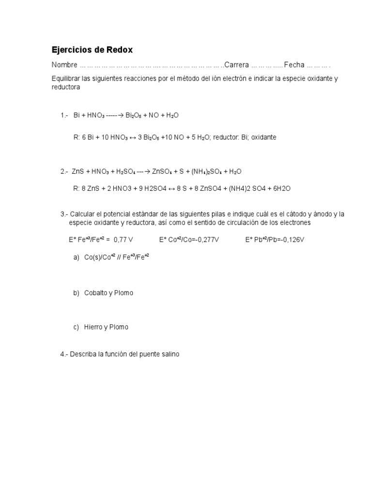 3 Ejercicios de Redox | PDF