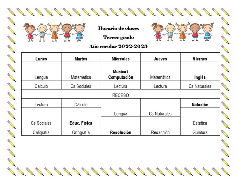 Horarios de Clases Tercer Grado | PDF