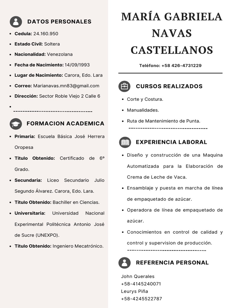 Curriculum MARIA GABRIELA NAVAS CASTELLANOS | PDF