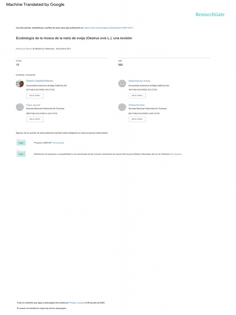 Ecobiology of The Sheep Nose Bot Fly Oestrus Ovis | PDF | Mosca | Oveja