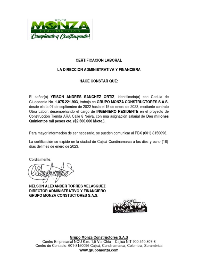 Certificacion Laboral | PDF