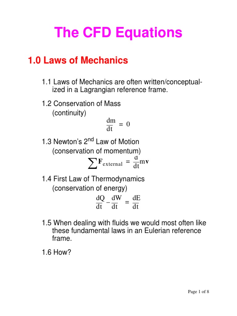The CFD Equations: 1.0 Laws of Mechanics | PDF | Fluid Dynamics ...