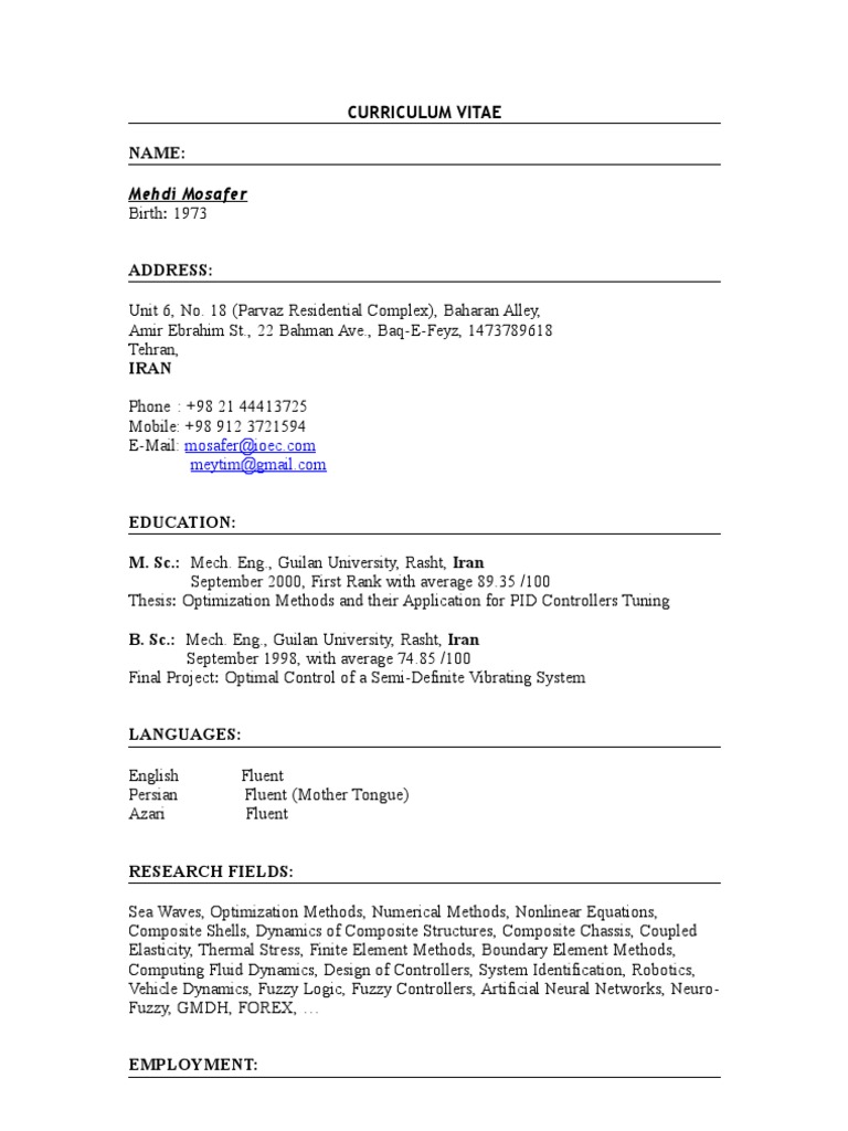 CV E Mosafer | PDF | Iran | Pipeline Transport